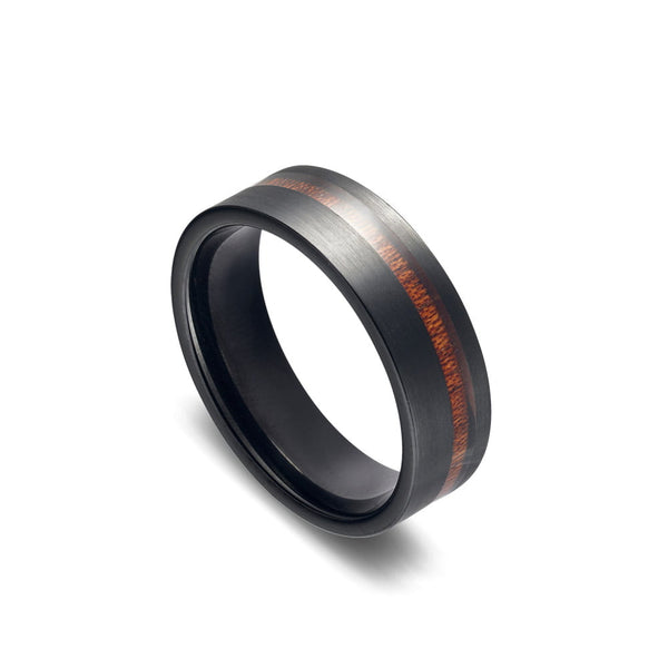 BLAZE TUNGSTEN STEEL WOOD INLAY BLACK RING | Master Jewellers